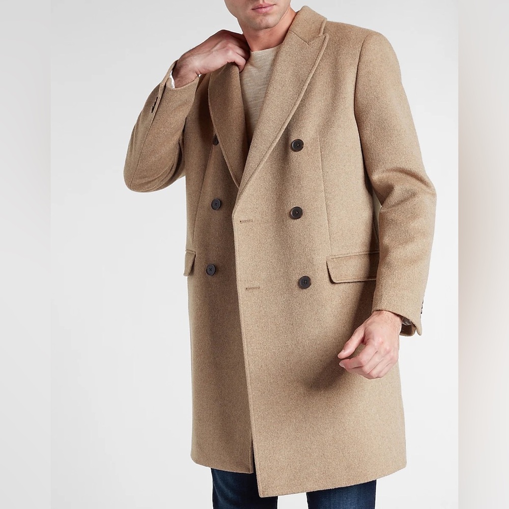 Men’s Express Camel Wool Water-Resistant Topcoat Doub… - Gem